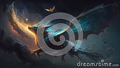 An Ethereal Creature Flying In The Night Sky. Fantasy Art. AI ...