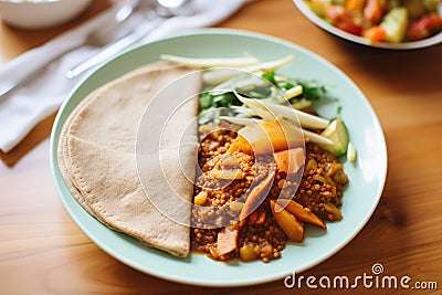 Ethiopian Injera With Lentil Stew And Veggies Stock Image ...