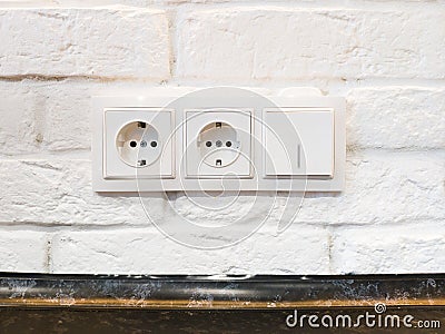 Euro Plug Socket On White Brick Wall Stock Photography | CartoonDealer ...
