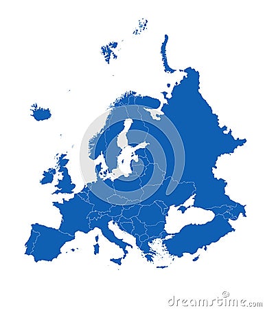 Map of Europe in blue stock vector. Illustration of atlas - 6630310
