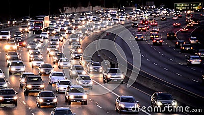 Evening Rush Hour Traffic On Busy Freeway In Los Angeles Stock Video ...