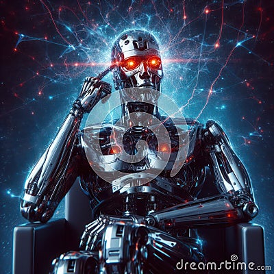 Evil AI Humanoid Robot Thinking And Plotting Stock Photography ...