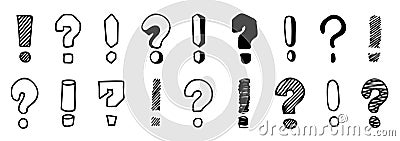 Exclamation And Question Marks. Outline Punctuation Marks For Doodle ...