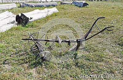 The Exhibit Of The Old Plow On The Grass. An Ancient Technique For ...