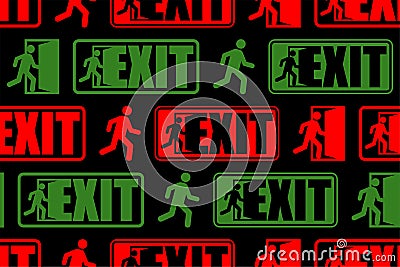 Exit Sign Evacuation Pattern Seamless. Man Exiting Door Symbol ...