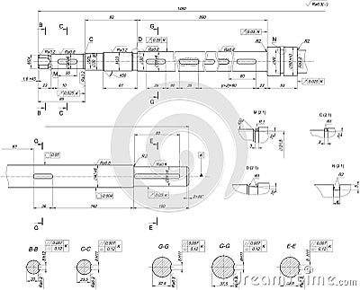 Expanded Shaft Sketch. Engineering Drawing Vector Illustration ...