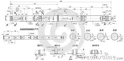 Expanded Shaft Sketch With Keyways Stock Vector - Image: 53265854