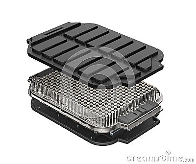 Exploded View Of Black Ev Battery Pouch With Cylindrical Cells Royalty ...