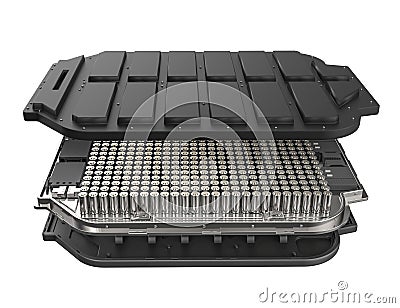 Exploded View Of Black Ev Battery Pouch With Cylindrical Cells Stock ...