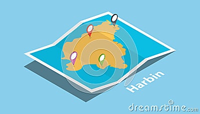 Explore Harbin Maps With Isometric Style And Pin Location Tag On Top ...