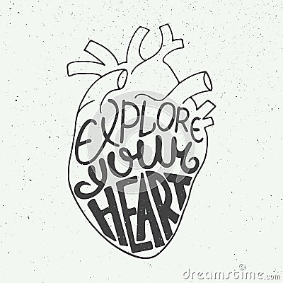 Explore Your Heart In Anatomic Heart On Vintage Background Vector ...
