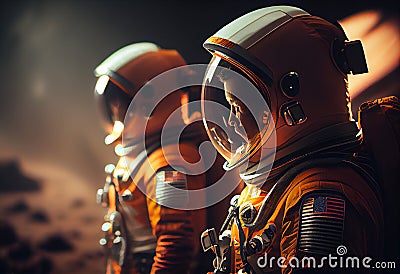 Explorers Wearing Orange Space Suits Royalty-Free Illustration ...