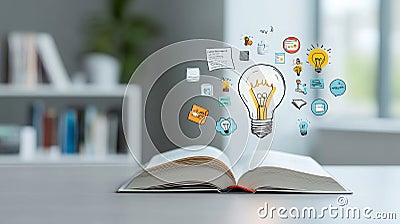 Exploring Knowledge And Innovation: A Glowing Light Bulb Above An Open ...