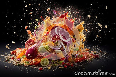Explosion Of Taste, Food Explodes And Scatters, Cooking Concept, AI ...