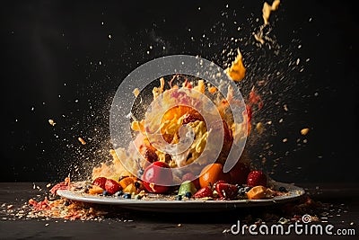 Explosion Of Taste, Food Explodes And Scatters, Cooking Concept, AI ...