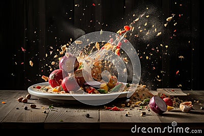 Explosion Of Taste, Food Explodes And Scatters, Cooking Concept, AI ...