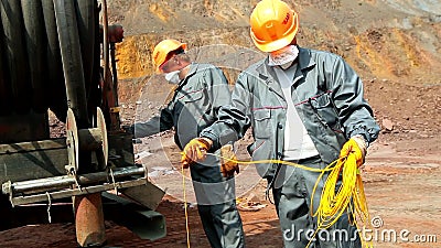 Explosives Work in a Quarry. the Process of Placing Explosives in an ...