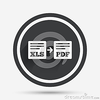 Export XLS To PDF Icon. File Document Symbol. Cartoon Vector ...