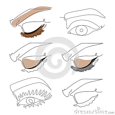 Collection Of Eyes And Eyelids In Line Art Style. Isolated Elements ...