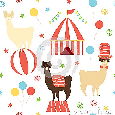 Funny Circus Alpaca With Hilarious Hairstyle Seamless Pattern ...