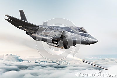 F-35 Advanced Military Aircraft Locking On Target And Firing Missile`s ...