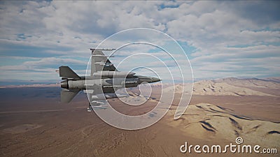 F-16 Falcon Fighter Jet Flying Over a Desert Landscape Armed with Bombs ...