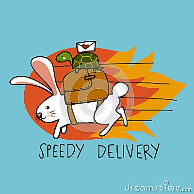Speedy Delivery Rabbit And Turtle Postman Fast Running Cartoon ...