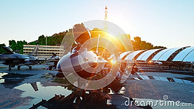 F 16 Military Fighter Jet. Military Base. Sunset. 3d Animation. Stock ...