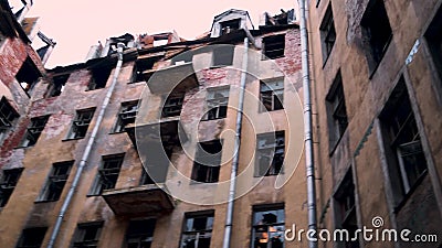 Facade of an Abandoned and Burned Building, a Fire after the Bombing ...