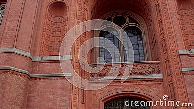 Facade Red Brick Building Camera Movement. Arch Deep into the Wall ...