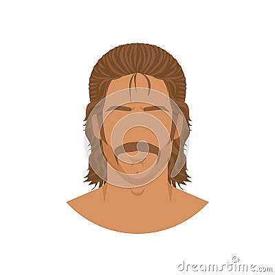 Face Of Man With Mustache And Mullet Hairstyle Vector Illustration ...