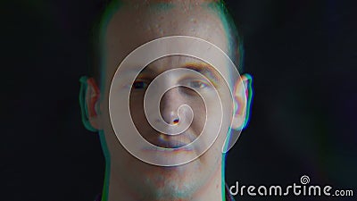 Face of a Smiling Man, a Distorted Random Characters. Concept: a Glitch ...