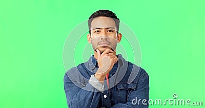 Face, Thinking and Man with Idea in Green Screen Studio and Nodding ...
