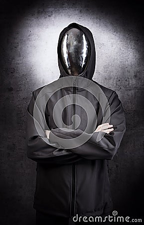 Faceless Character With The Mirror Mask On Grey Background. Stock ...