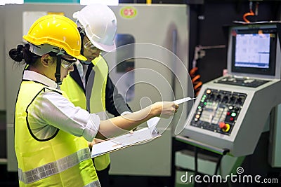 Factory Auditor Check Microchip Mock Up Blueprint At Machine Stock ...