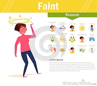 Faint Woman Vector. Cartoon. Isolated Art On White Background. Flat ...
