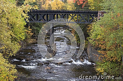 Fall Colors, Waterfall, Railroad Bridge, Landscape Royalty Free Stock ...