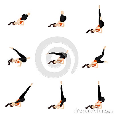 Fallen Angel Pose Sequence Yoga Asanas Set Vector Illustration ...