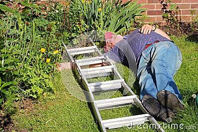 Fallen Man From Ladder Unconscious. Royalty Free Stock Photo - Image ...