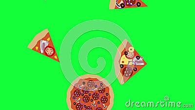 Falling Pizza and Slices Animation Elements, Seamless Loop, on Green ...