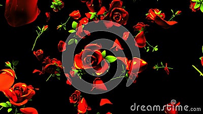 Falling Red Roses on Black Background Stock Video - Video of passionate ...