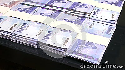 Falling 100s on Stacks of New Taiwan Dollars Stock Video - Video of ...