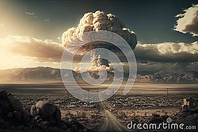 Fallout Cloud From Nuclear Bomb, With View Of Destroyed City In The ...