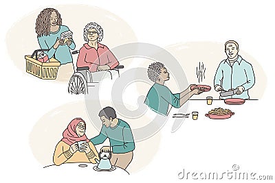 Family Members Supporting Each Other Cartoon Vector | CartoonDealer.com ...