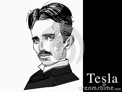 Famous Scientist Tesla, Hand Draw Portrait Editorial Stock Image ...