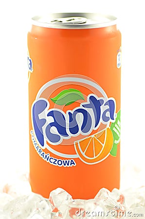 Fanta Drink In A Can On Ice Isolated On White Background. Editorial ...