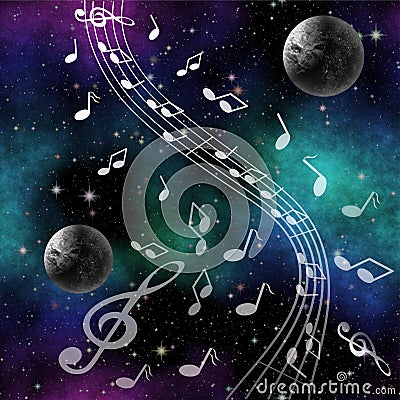 Fantasy Image Music Of Space With Planets And Treble Clef Stock ...
