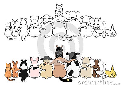 Farm Animals In A Row, Rear View Cartoon Vector | CartoonDealer.com ...