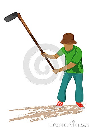 Farmer With Hoe On White Background Vector Illustration | CartoonDealer ...