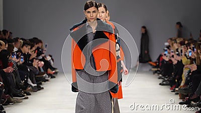 Fashion Show. Group of Models Walking on the Catwalk. Slow Motion Stock ...